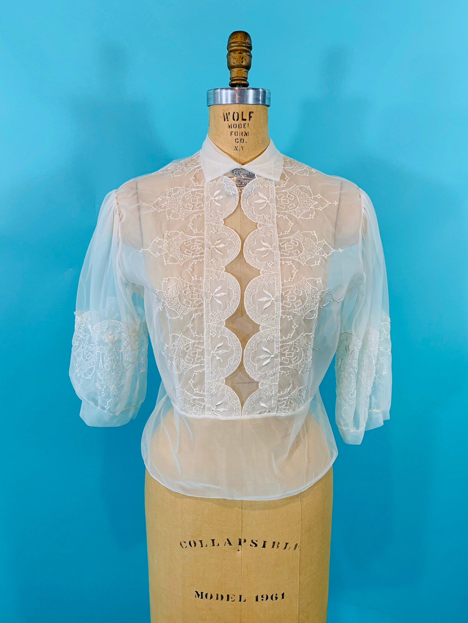 Vintage 1950s Sheer Blouse Puffy Sleeve Button Back Top B | Etsy