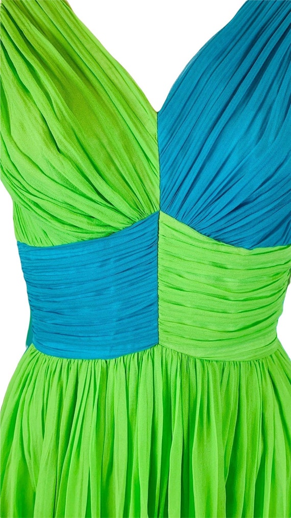 Vintage 1960s Colorblock Dress Blue Green Chiffon Coc… - Gem