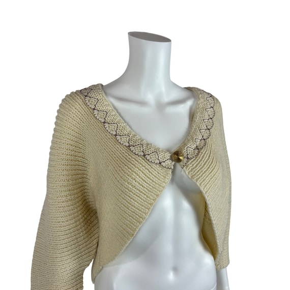 Vintage Crochet Shrug Beige One Button Handmade Sweat… - Gem