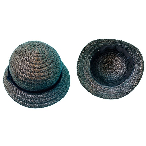 Vintage 1950s Wicker Hat Small Brim Straw Cap - Gem