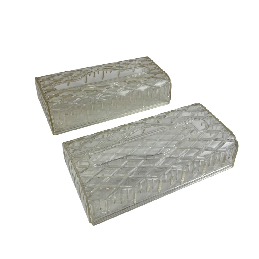 Vintage Acrylic Tissue Box Clear Beveled Plastic Glamorous - Sold ...