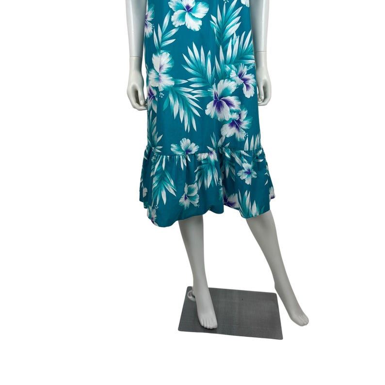 Vintage 80s Hawaiian Muu Muu Womens L Turquoise Purple Hibiscus Print ...