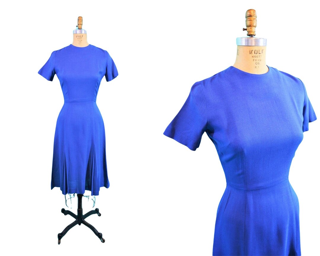 Vintage 1960s Solid Day Dress Cobalt Blue Alison Ayres W 24 - Etsy
