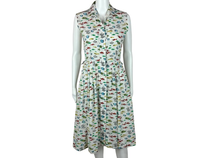 Vintage 60s Fish Dress Women's Small Novelty Print Colorful Sleeveless ...