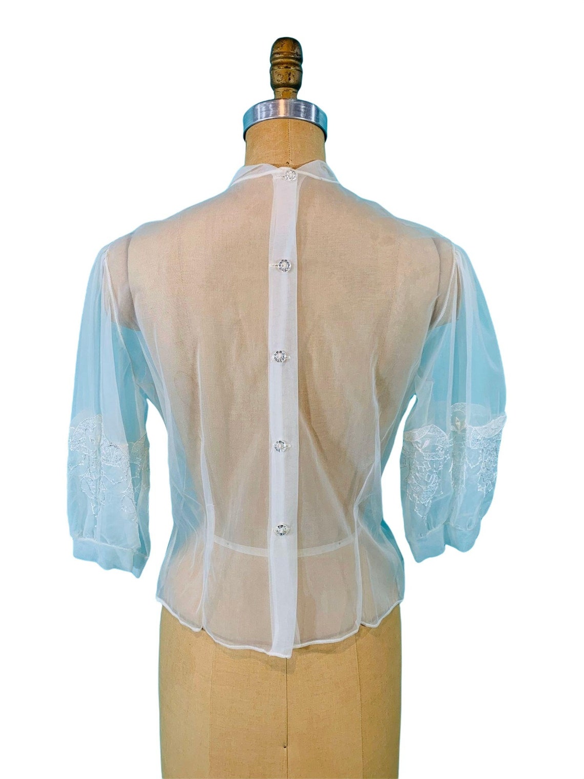 Vintage 1950s Sheer Blouse Puffy Sleeve Button Back Top B - Etsy