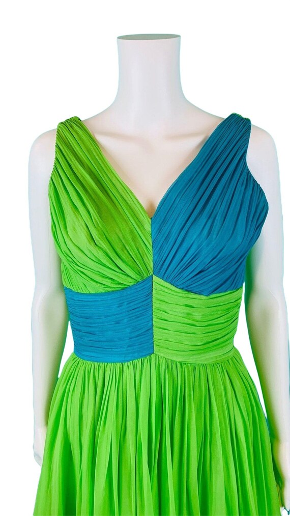 Vintage 1960s Colorblock Dress Blue Green Chiffon Coc… - Gem