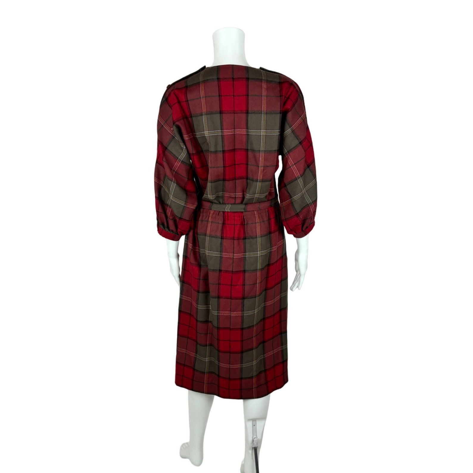 Vintage 80s Plaid Dress Women's Large Red Wool Long Button Sleeves ...