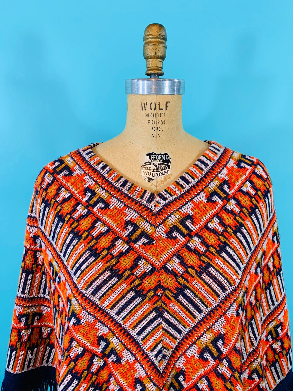 Vintage 1970s Knit Cape Bohemian Navy Ikat Sweater Top | Etsy