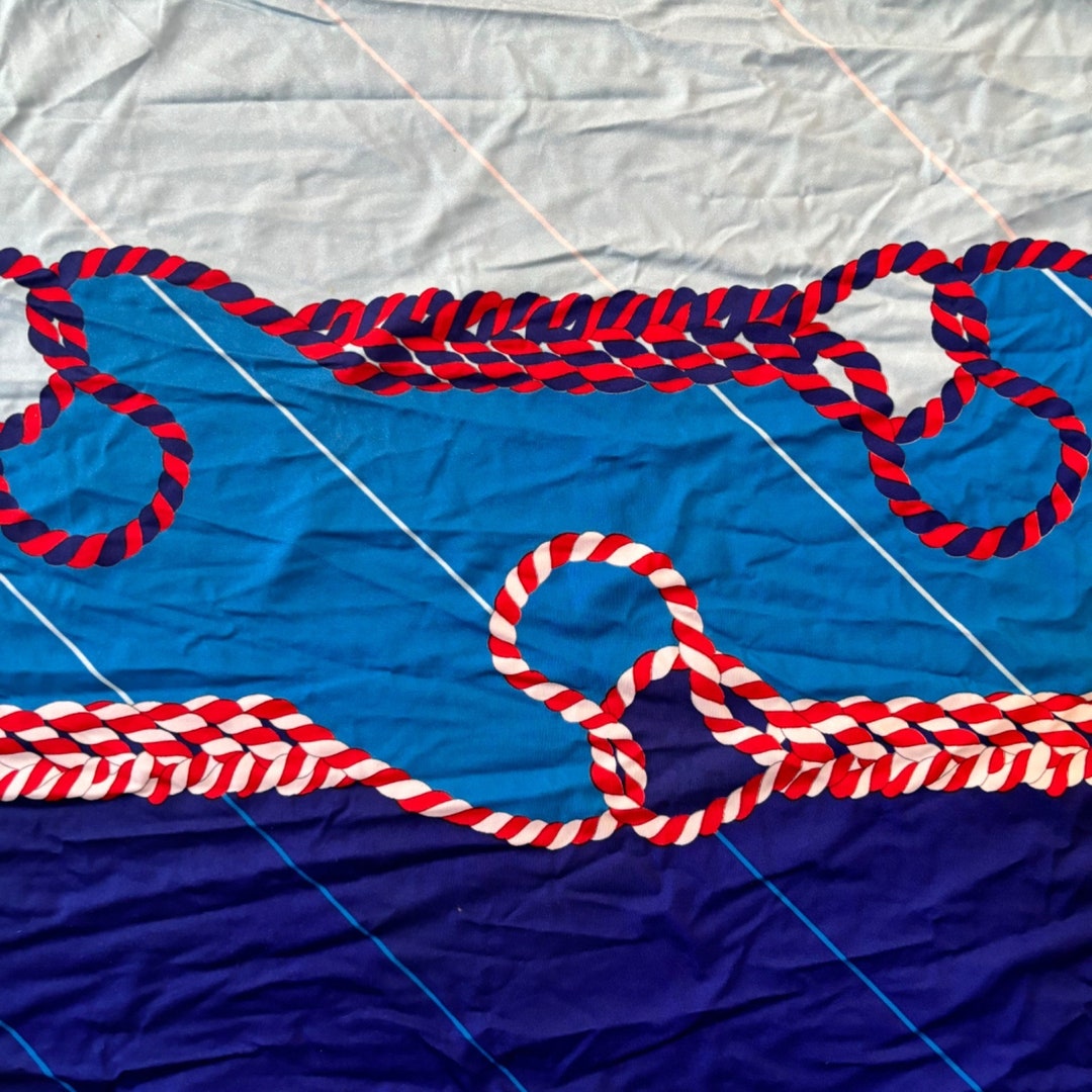Vintage 70s Novelty Print Fabric Nautical Ropes Lycra Material Sample ...