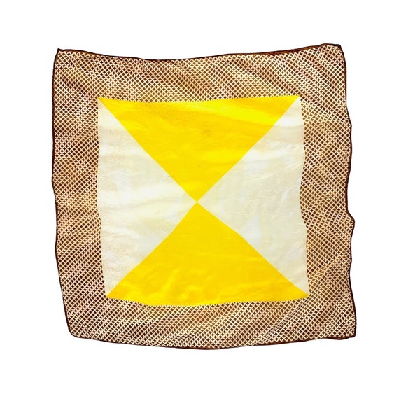 Vintage Diamond Shapes Brown Yellow Square Scarf Mod - Gem
