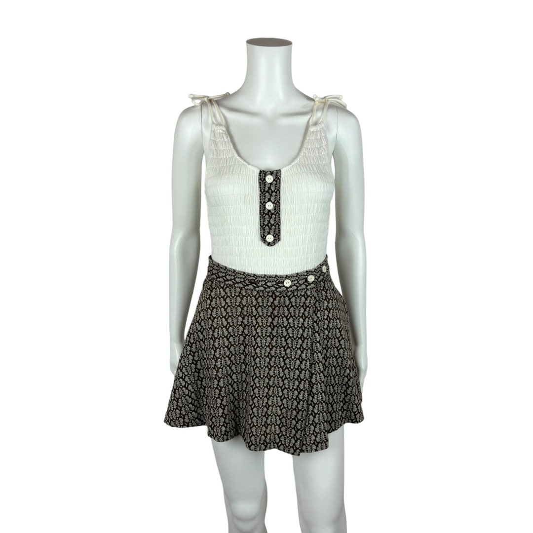 Vintage 70s Outfit Women's XXS Butterfly Print Smocked Bodysuit Mini ...