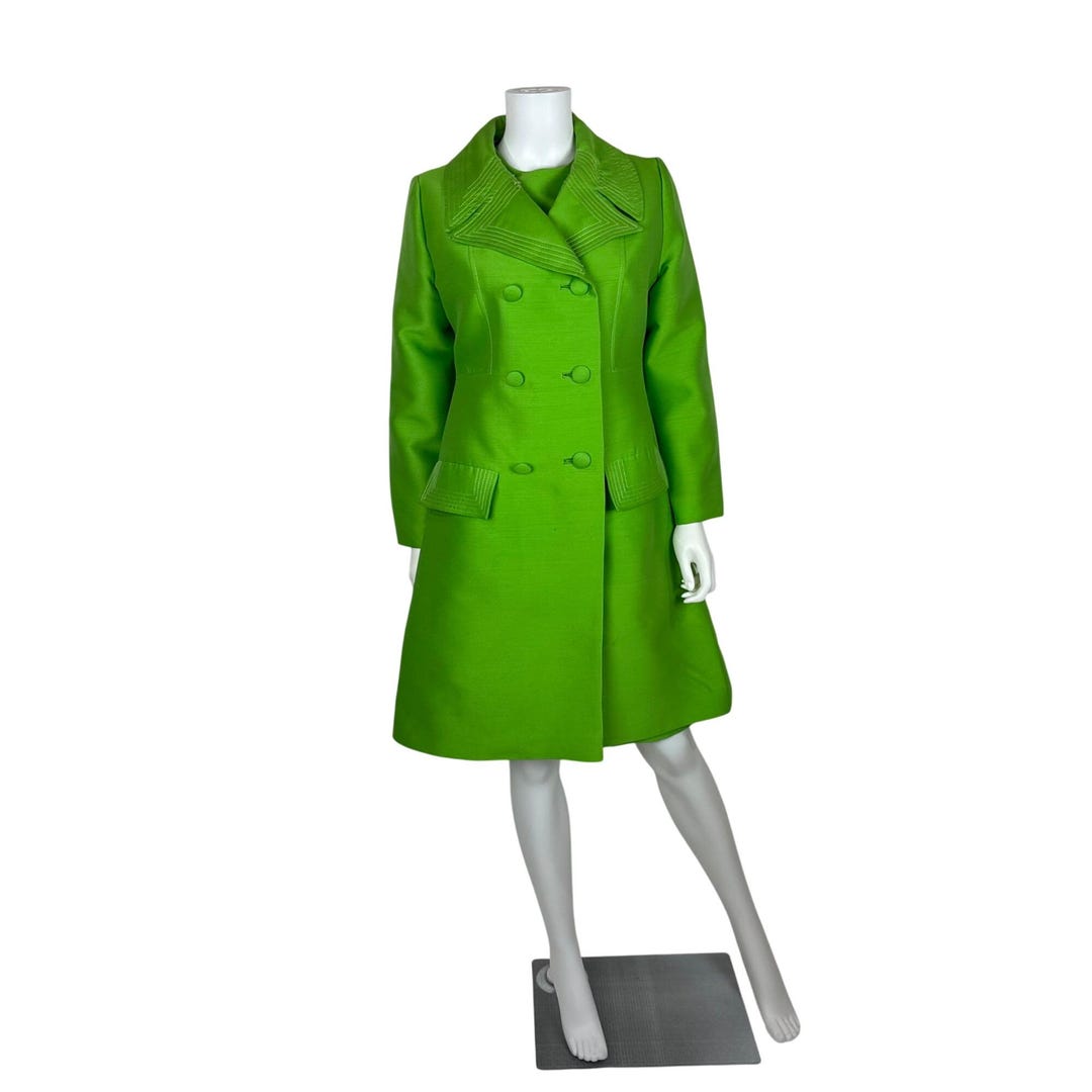 Vintage 60s Dress Suit Womens Small Green Silk Chiffon Sleeves Matching ...