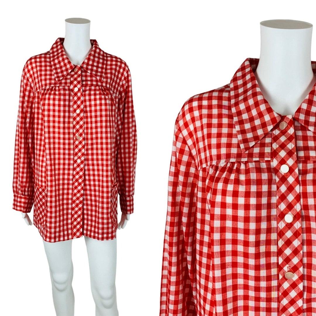 Vintage 60s Red White Gingham Top Button Down Artist Smock B 48" - Etsy