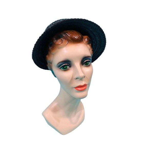 Vintage 1950s Wicker Hat Small Brim Straw Cap - Gem