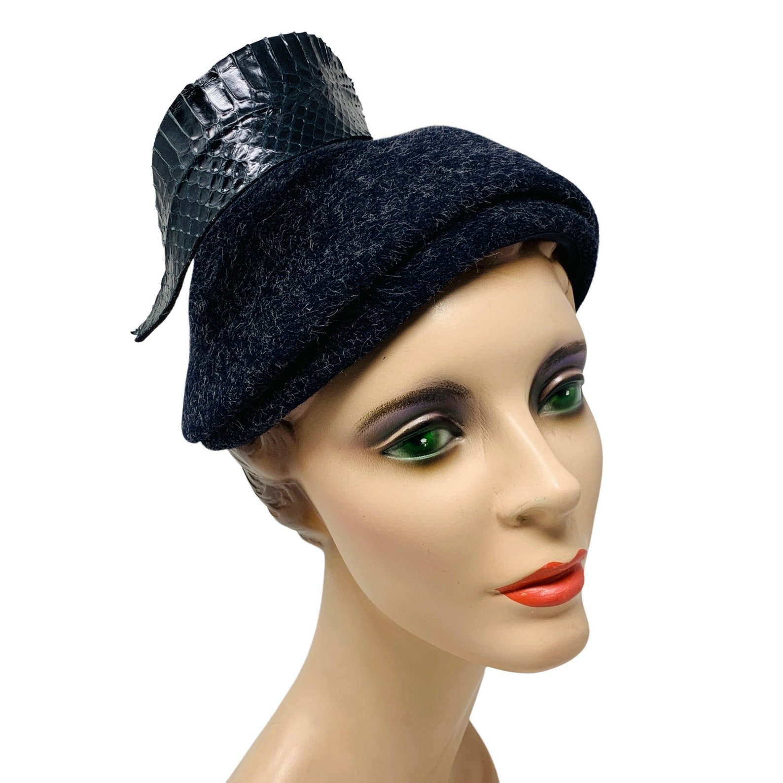 Vintage 1950s Navy Wool Architectural Cap Colby Hat - Etsy