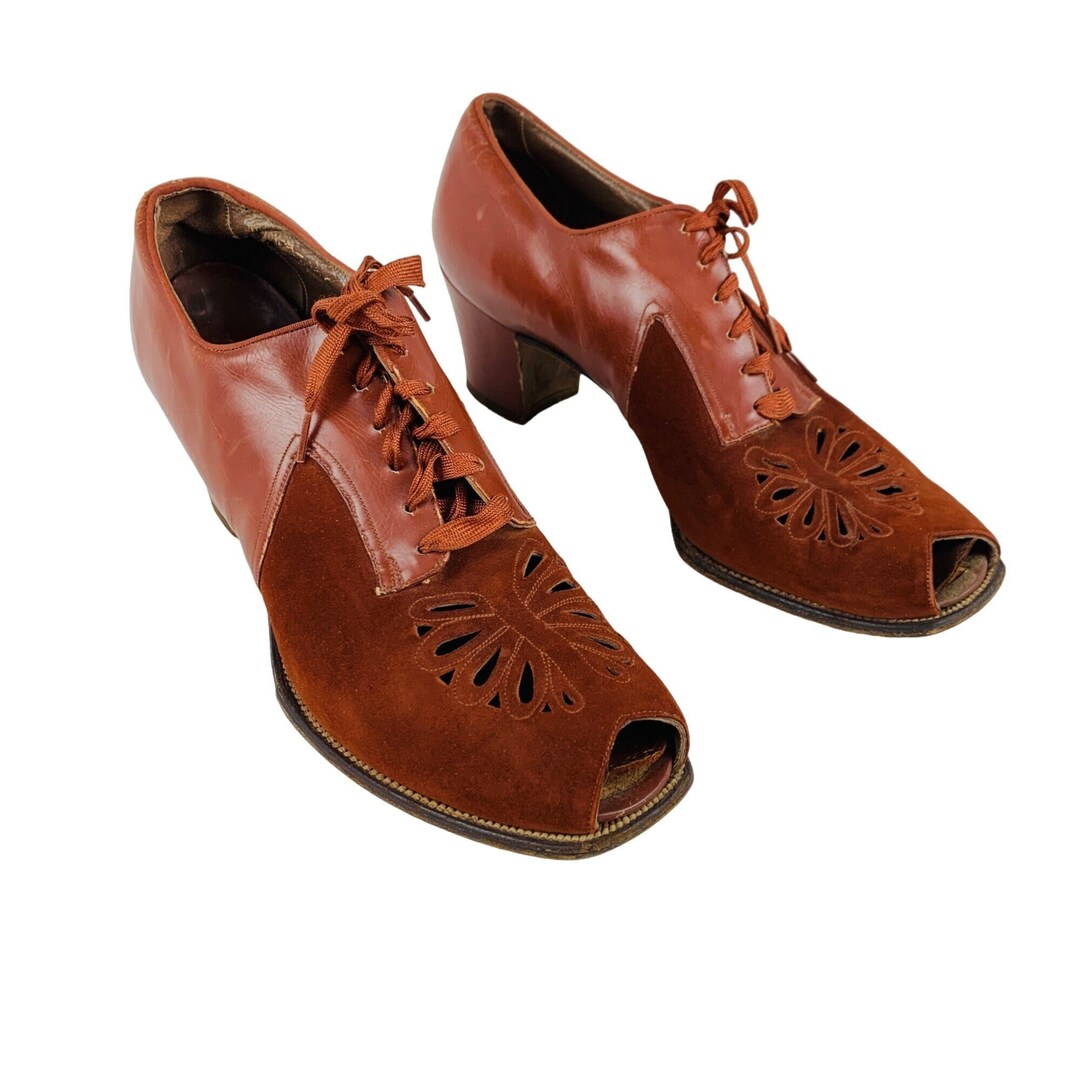 Vintage 1930s Rust Heels Easi-gait Brown Lace up Oxfords - Etsy