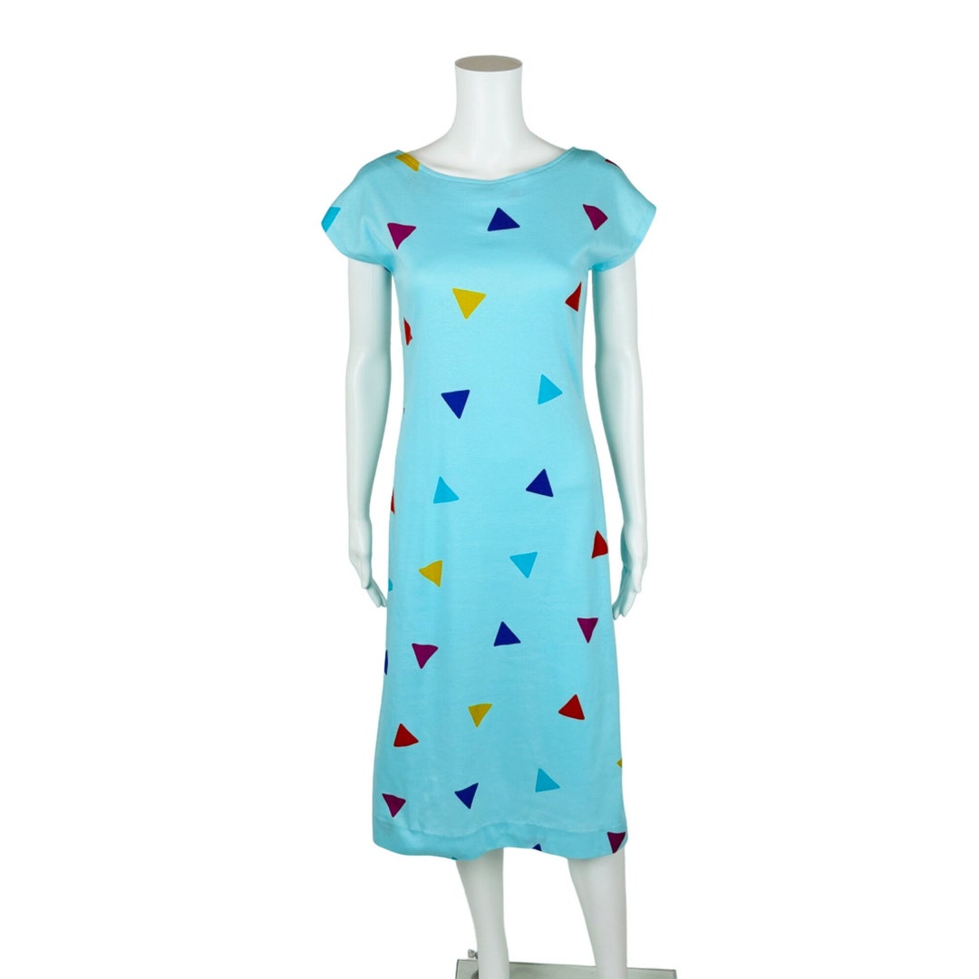 Vintage 80s Triangle Print Dress Blue Multi Colored Funky New Wave ...