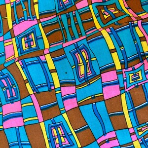 Vintage 60s Trippy Fabric Neon Pink Geometric Windows Novelty Print ...