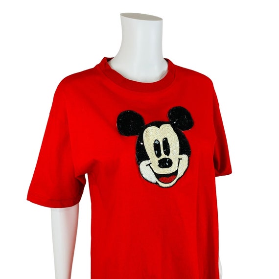 Vintage Sequin Mickey Mouse Tee Face Red Graphic Walt… - Gem