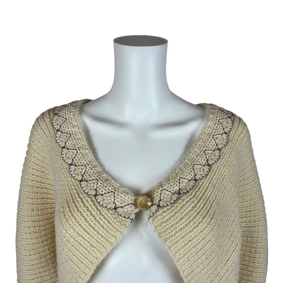 Vintage Crochet Shrug Beige One Button Handmade Sweat… - Gem