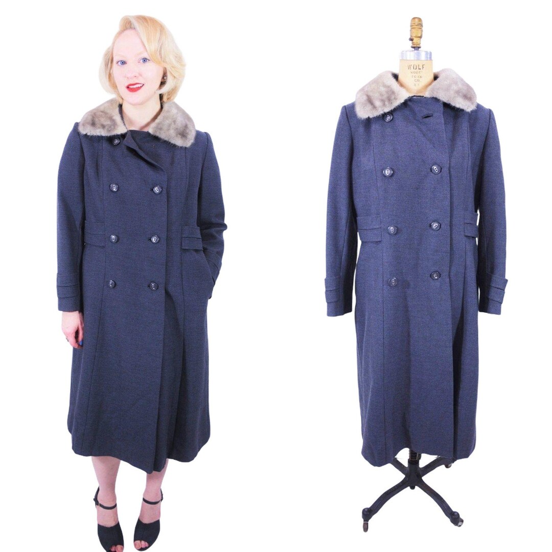 Vintage 1960s Fur Collar Coat Forstmann Charcoal Gray | B 40" - Etsy
