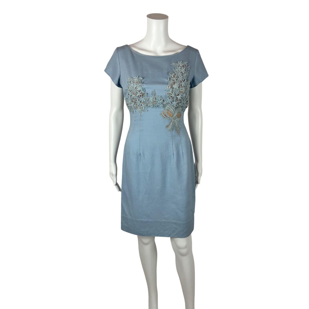 Vintage 50s Cocktail Dress Women's Extra Small Baby Blue Floral ...