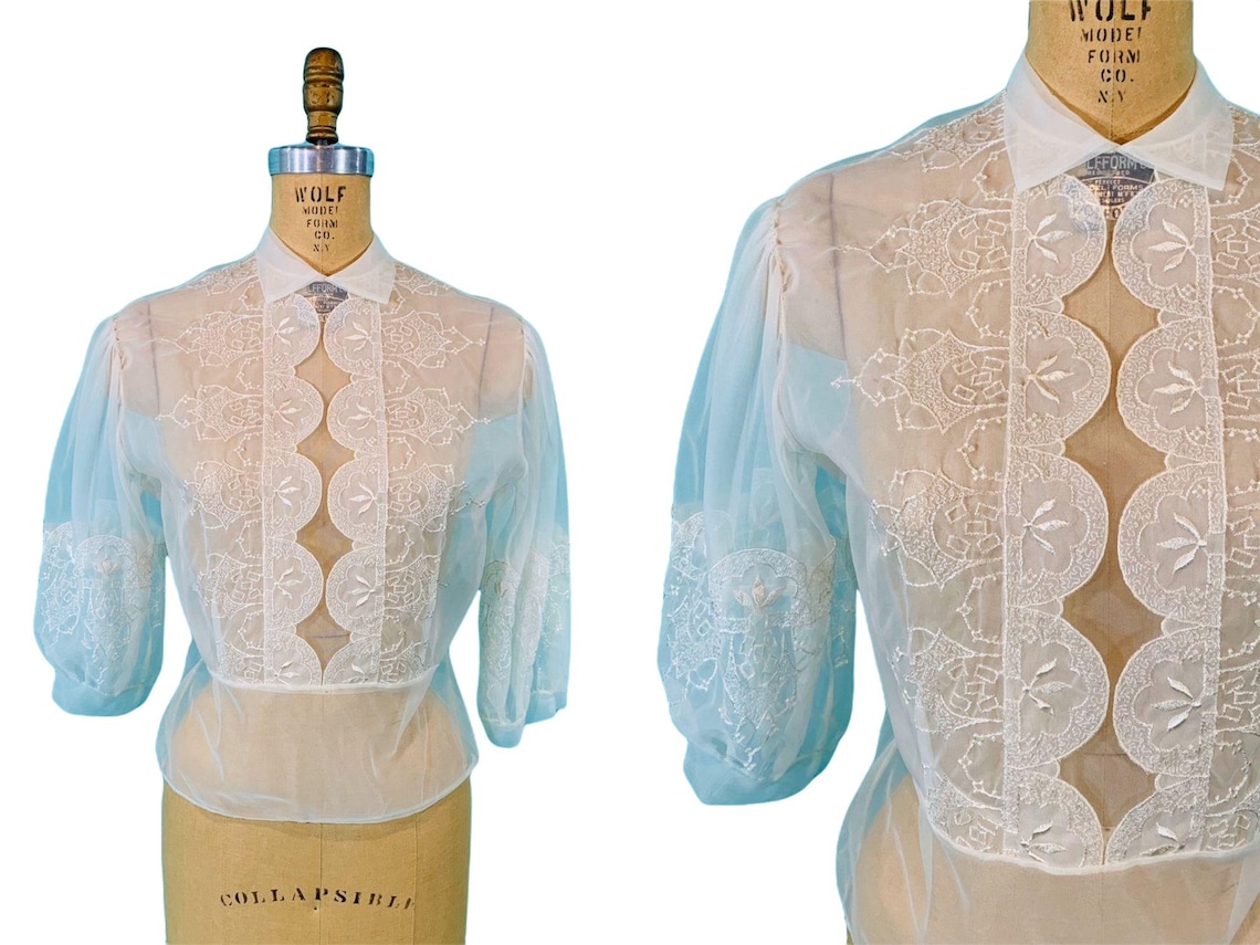 Vintage 1950s Sheer Blouse Puffy Sleeve Button Back Top B - Etsy