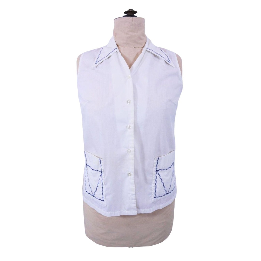 Vintage 1960s Nautical Blouse White Sleeveless Ship N Shore Top | W 40 ...