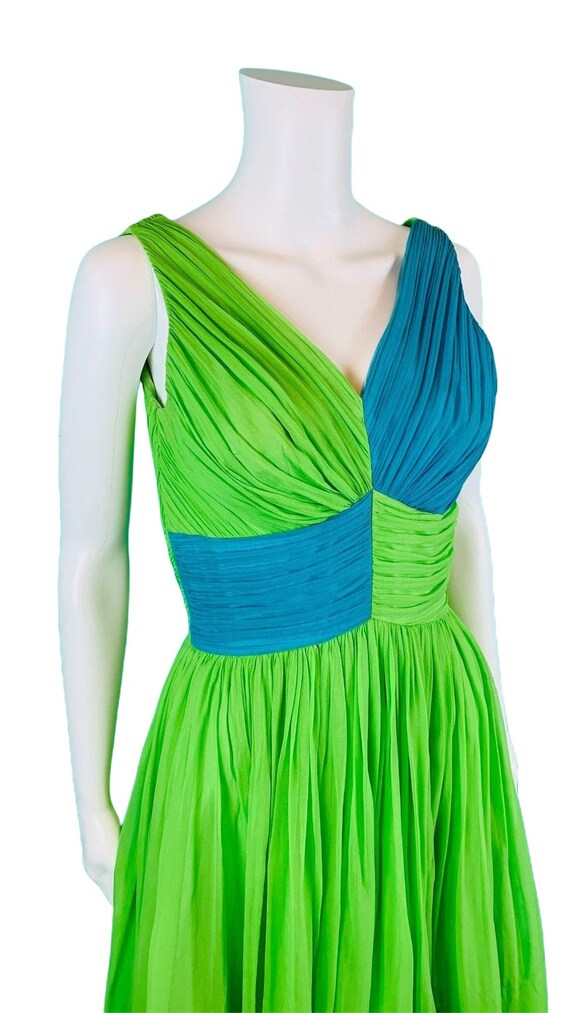 Vintage 1960s Colorblock Dress Blue Green Chiffon Coc… - Gem