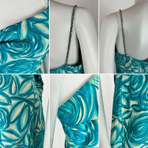 Vintage 50s Cocktail Dress Women's Medium Blue Rose Swirls Print ...
