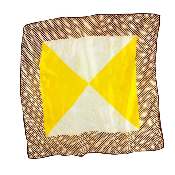 Vintage Diamond Shapes Brown Yellow Square Scarf Mod - Gem