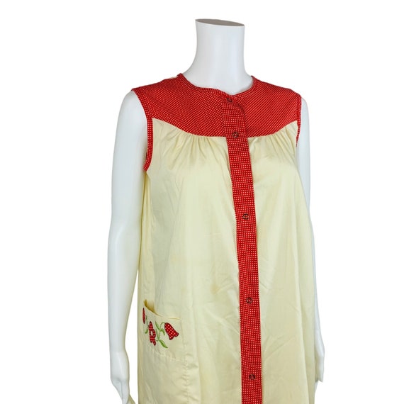 Vintage House Dress Red Polka Dots Floral Pocket - Gem