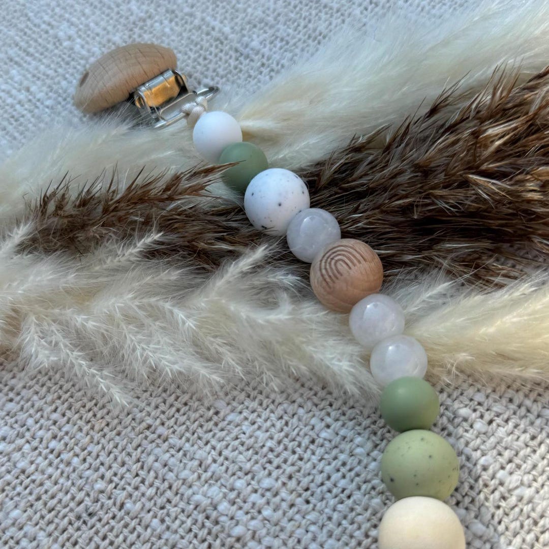 Handmade Pacifier Cord With White Jade Gemstones - Etsy