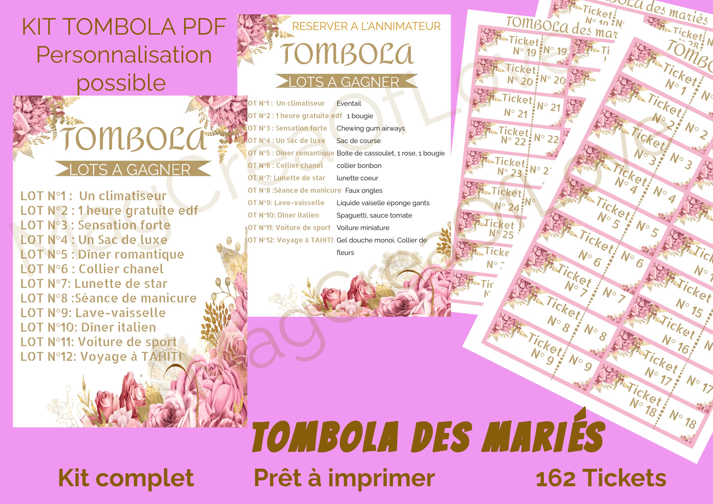 Kit complet, Tombola des mariés, jeux d'animation pour bien rire tous ...