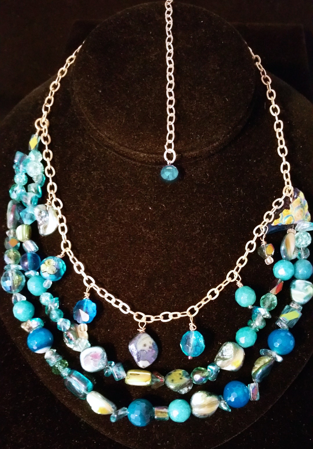 Three Strand Turquoise Colored Stones and Sterling Silver Necklace - Etsy