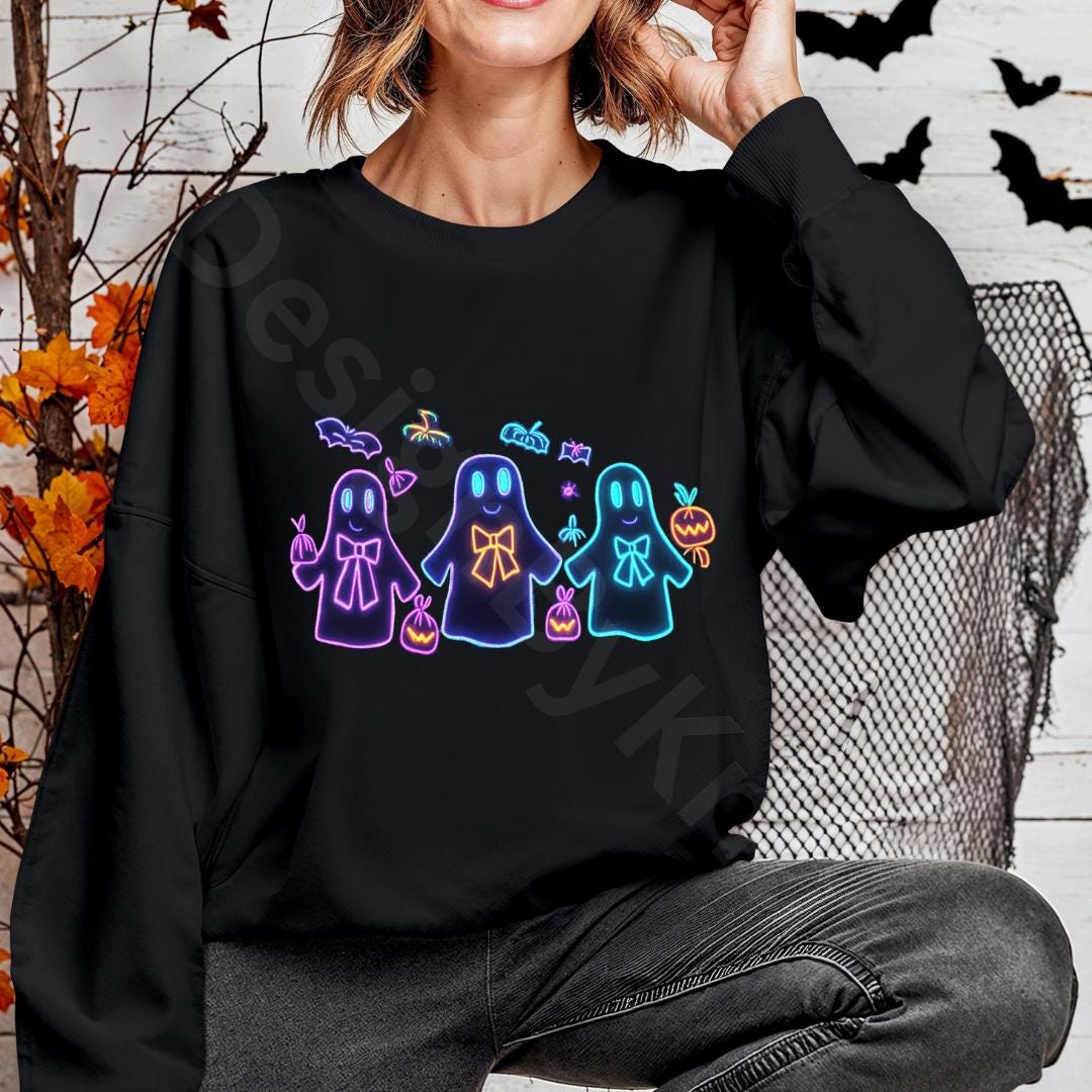 Neon Halloween Ghost Clipart, Cute Cartoon Ghosts, Glowing Halloween ...