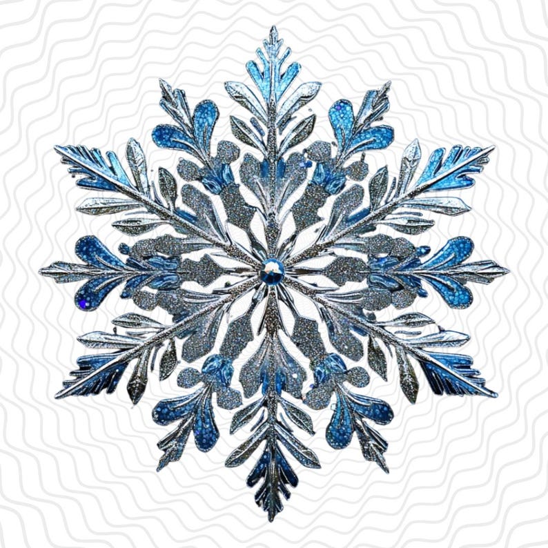 Silver Blue Glitter Snowflake Png, Sublimation Design, Christmas Png ...