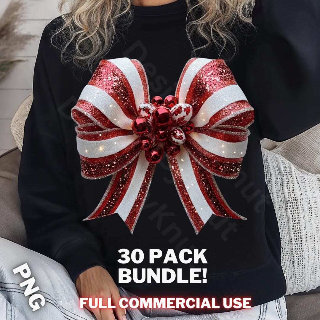 Christmas Coquette Bow PNG, Candy Cane and Plaid Reindeer Bows Clipart ...