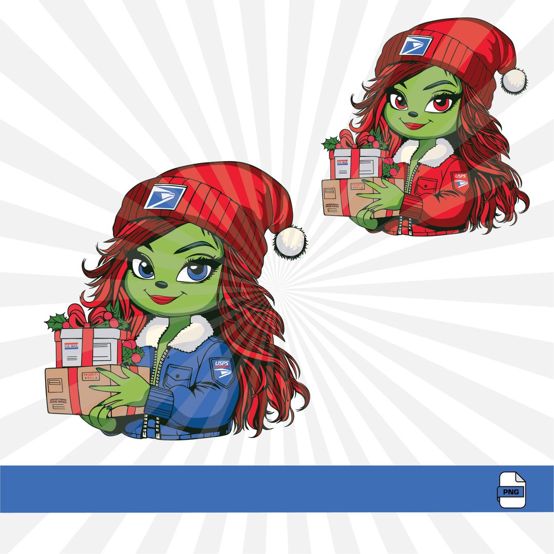 Grinch Red Head Girl USPS Logo PNG Files - Etsy
