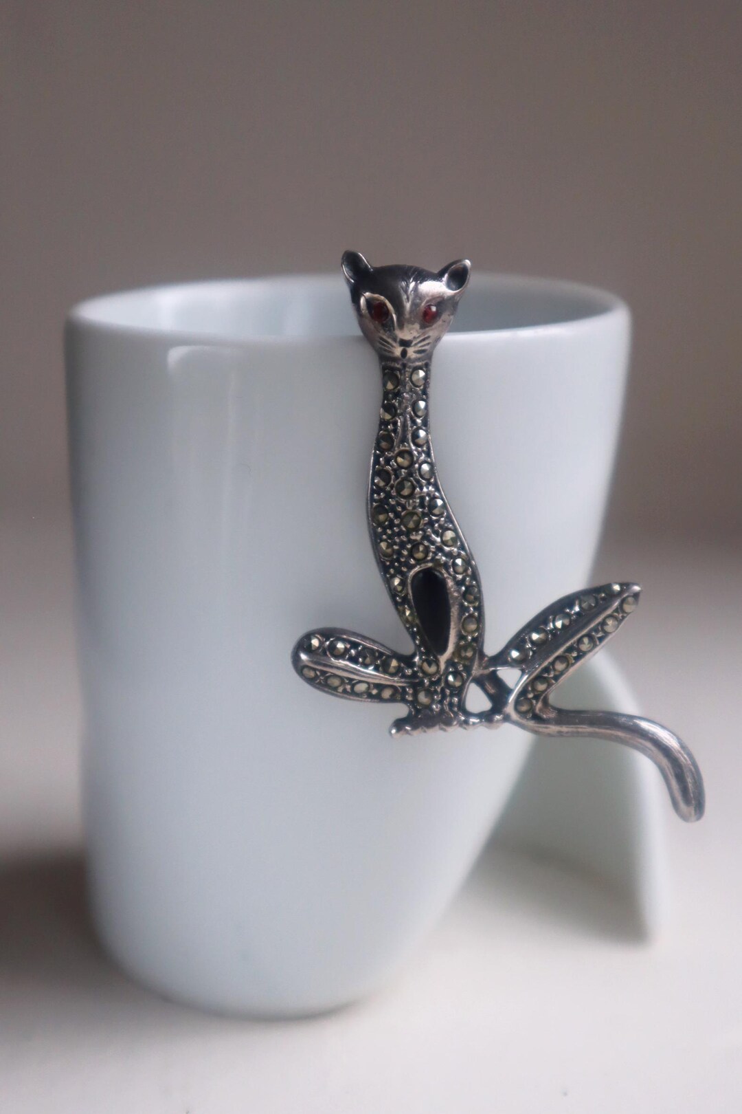 Art Deco Style Panther/ Cheetah Brooch 925 Sterling Silver With Onyx ...