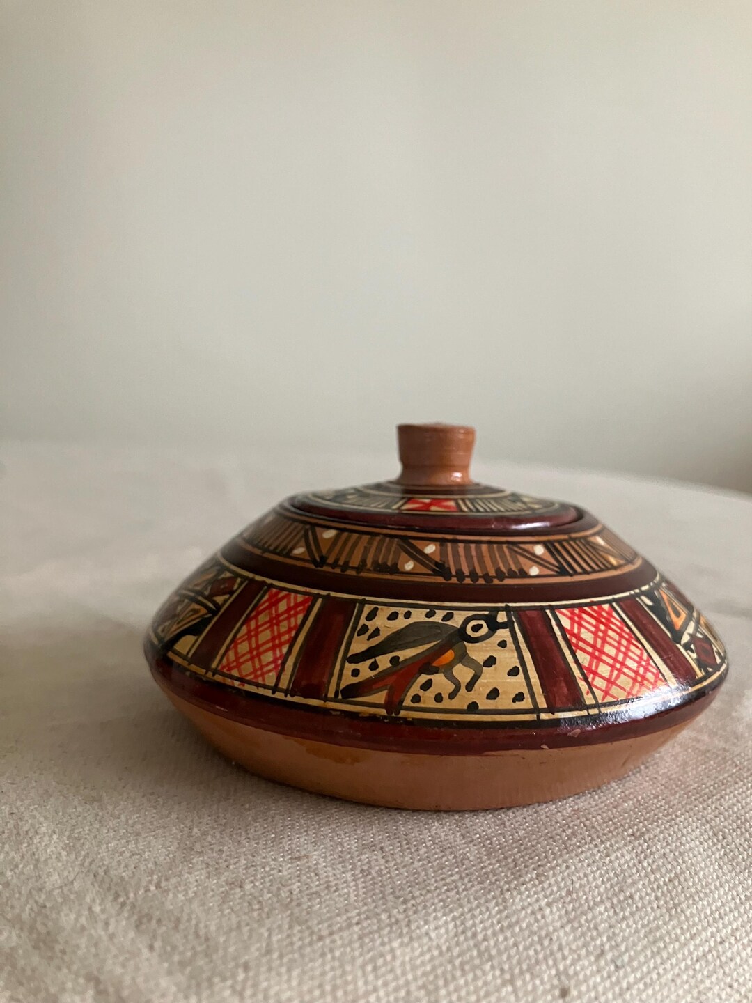 Vintage Peruvian Vase/ Vessel With Lid Teracotta Handpainted Pottery ...