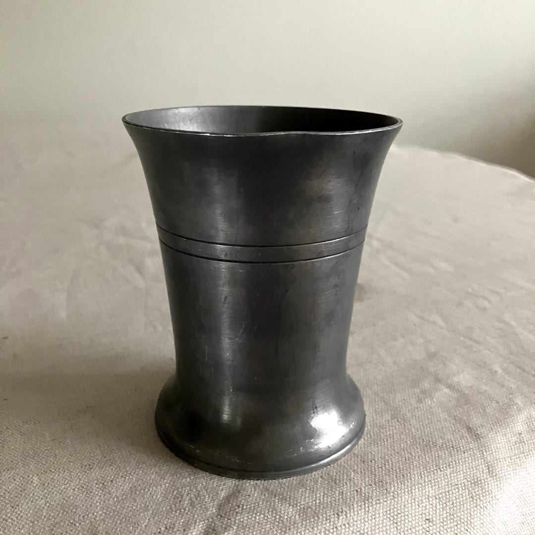 Antique Pewter Beaker Etain With 2 Rings Decoration 4” Early 19th Cent ...
