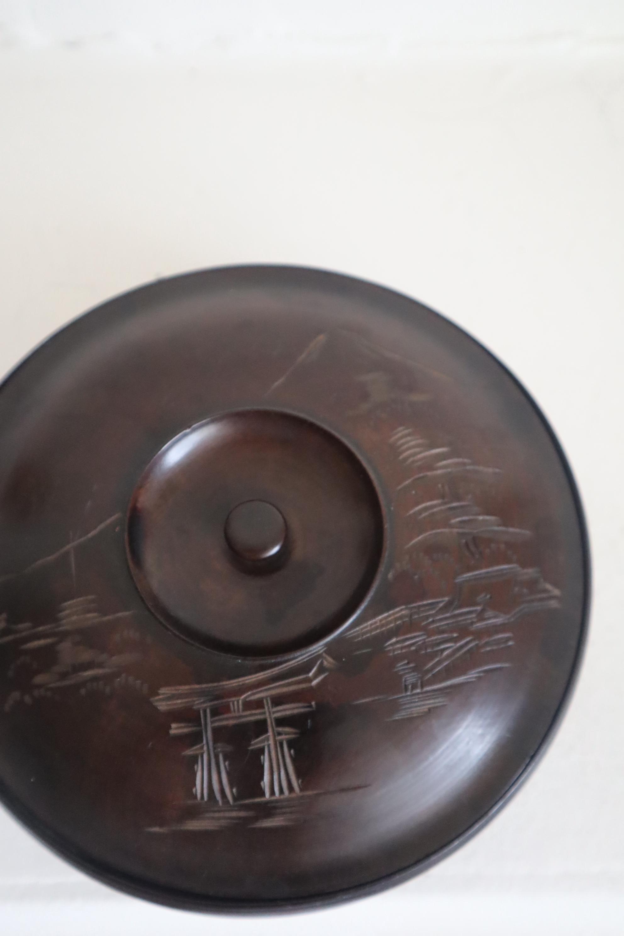 Vintage Hand-carved Bowl With Japanese Motives in Dark Wood With ...