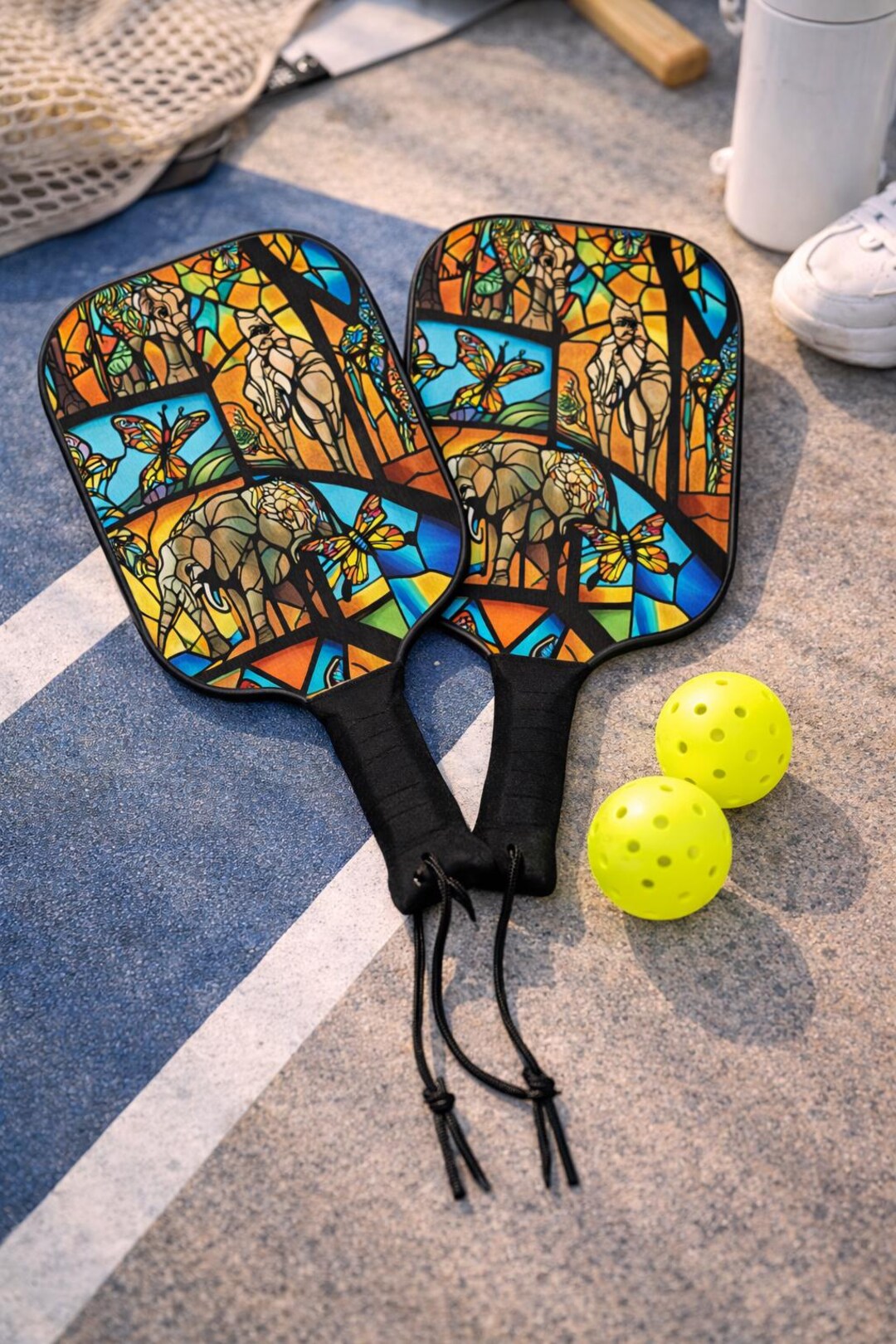 Mosaic Pickleball Paddle Set Wooden Safari Butterfly Elephant Africa ...