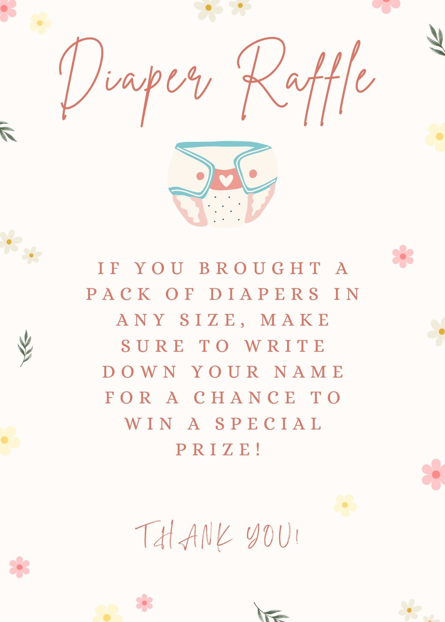 Diaper Raffle Sign for Baby Shower - "baby in Bloom" Theme Inspired - Etsy