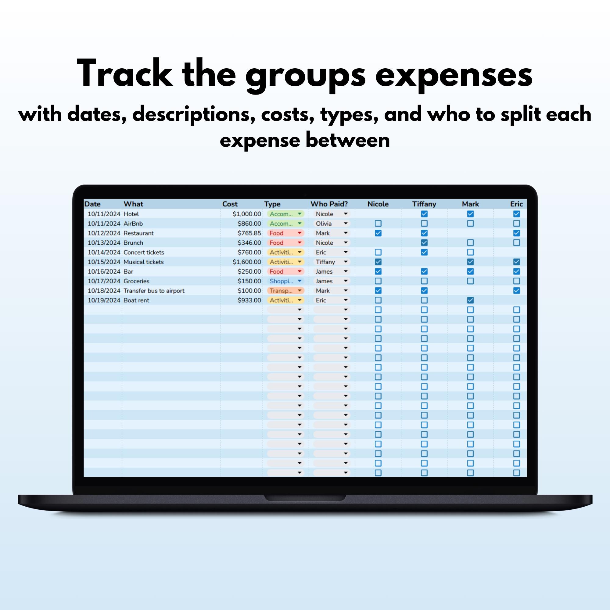 Expense Splitter Automatic Debt Settling | Google Sheets Template ...