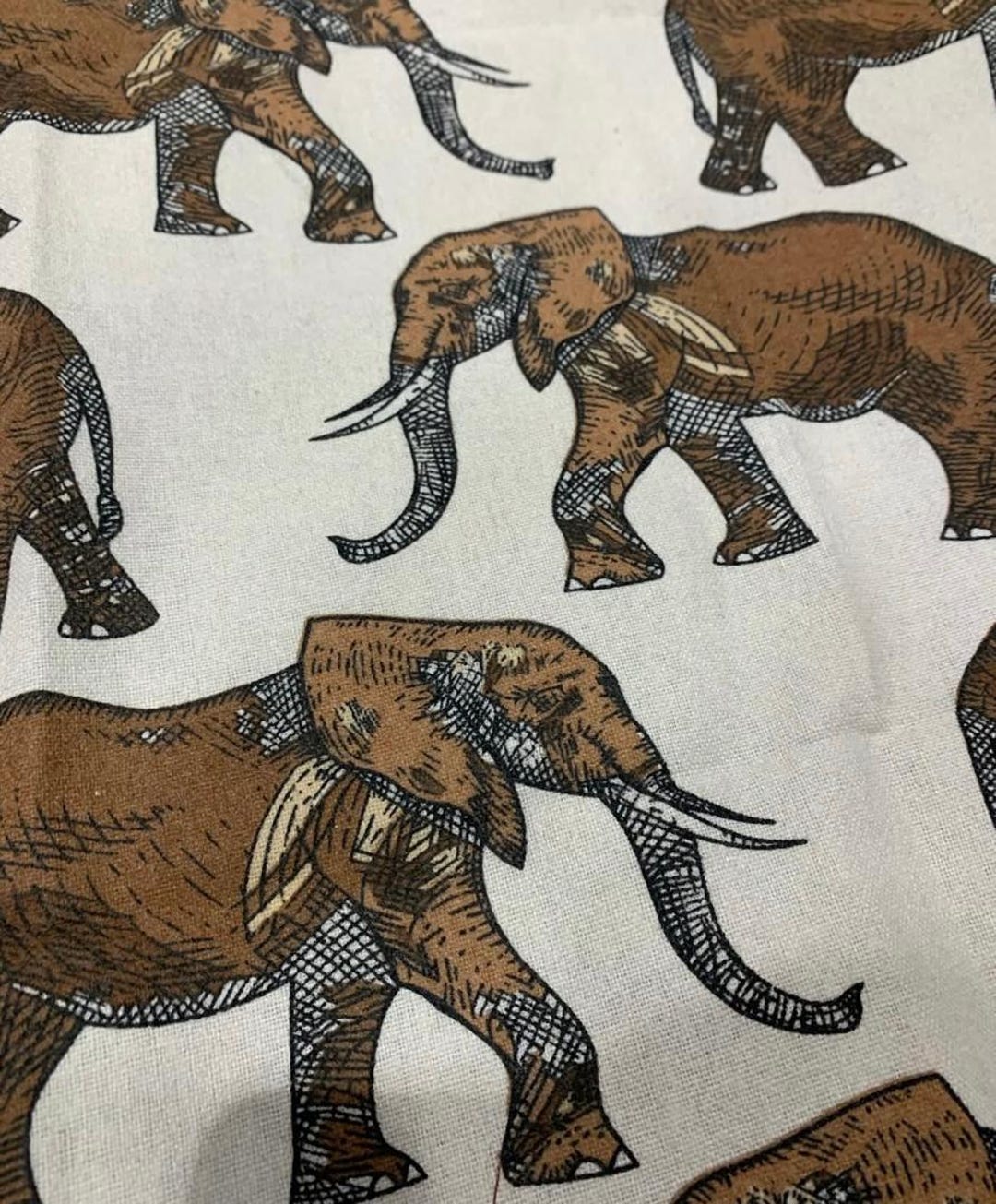 Elephant Print Cotton Fabric: Brown Ankara Wax Print, Beige Background ...
