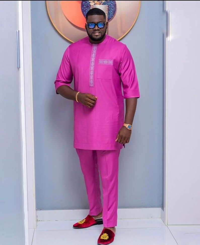 Pink African Men's Two Piece Senator Wear for Weddings and Special ...