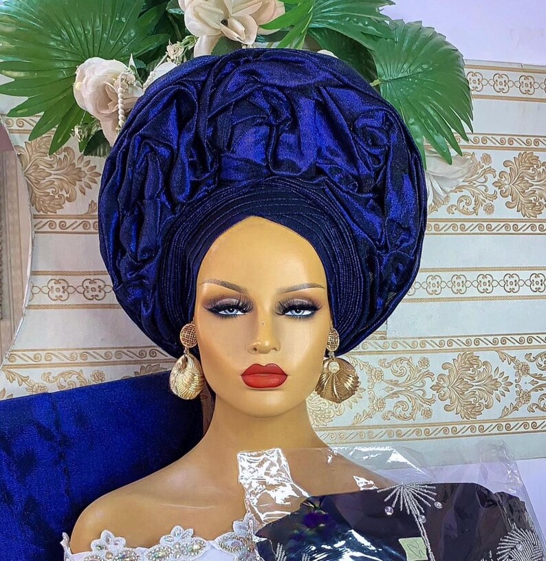 Royal Blue African Asooke Autogele for Special Occasions, Easy-to-wear ...
