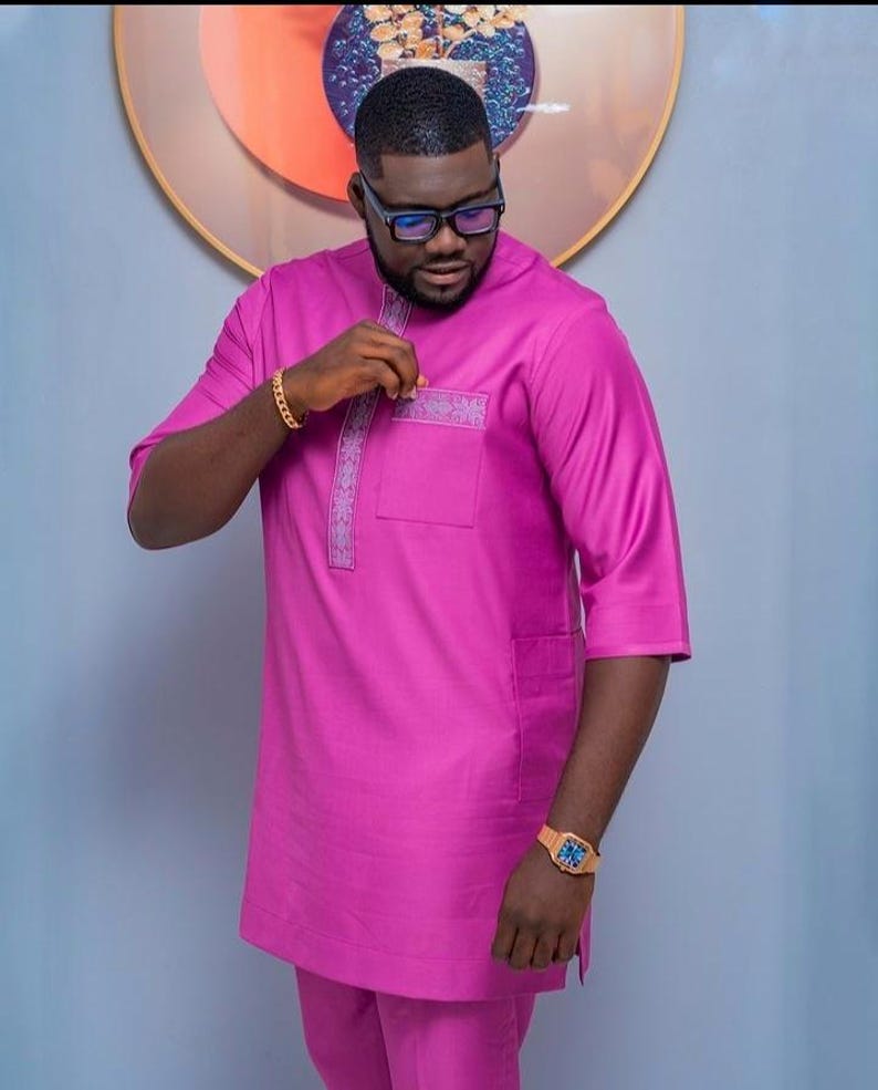 Pink African Men's Two Piece Senator Wear for Weddings and Special ...
